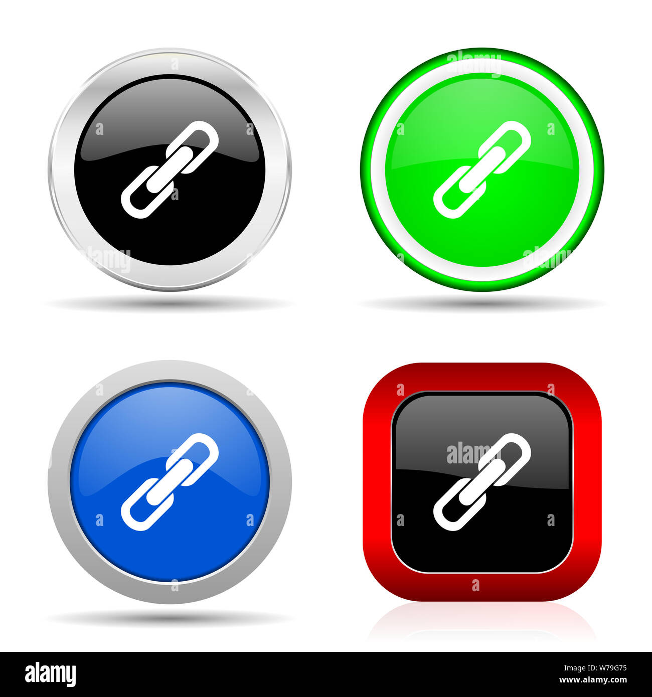 Link red, blue, green and black web glossy icon set in 4 options Stock ...