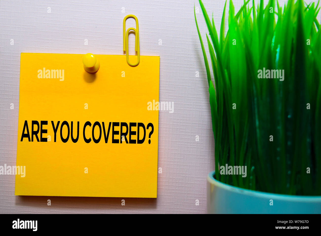 Are You Covered? text on sticky notes isolated on office desk Stock ...