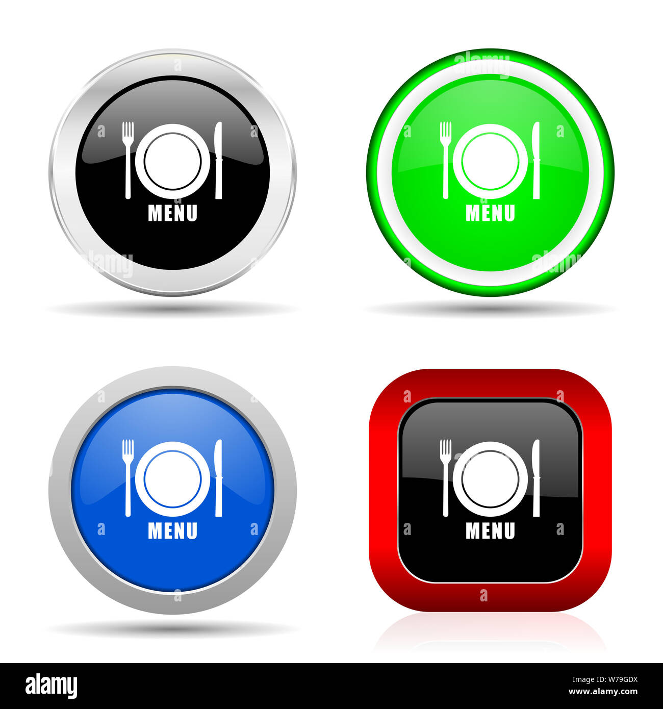 Menu red, blue, green and black web glossy icon set in 4 options Stock ...