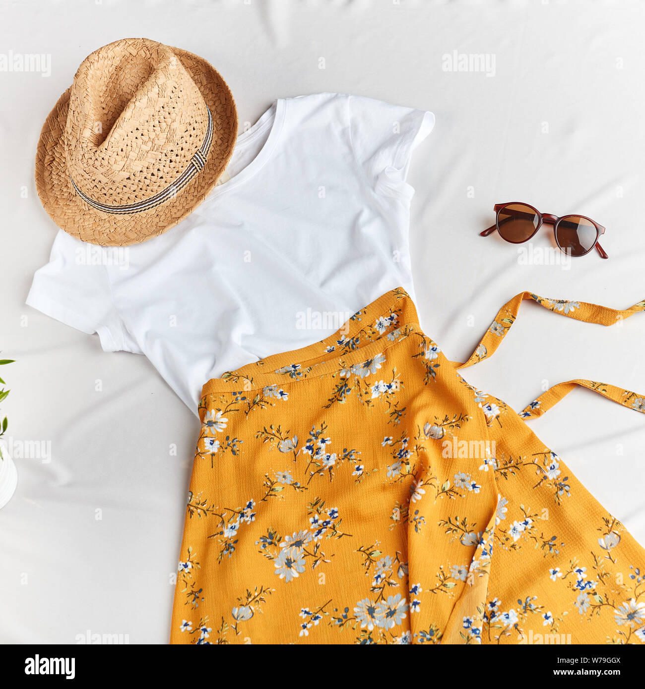 bright colorful clothes for warm summer days. top view photo. fashion ...
