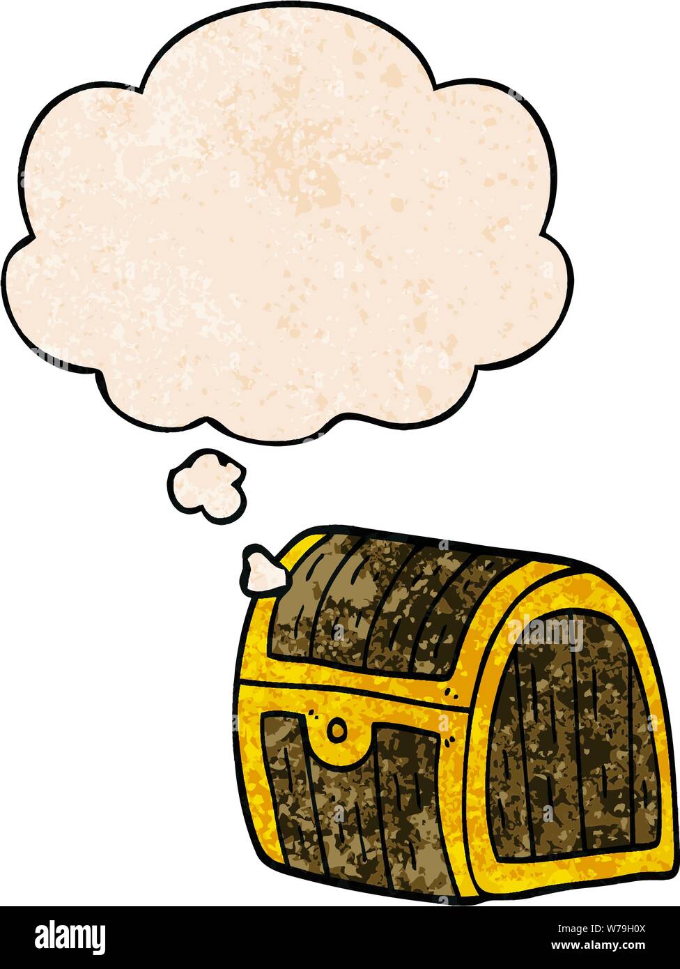 cartoon treasure chest with thought bubble in grunge texture style ...