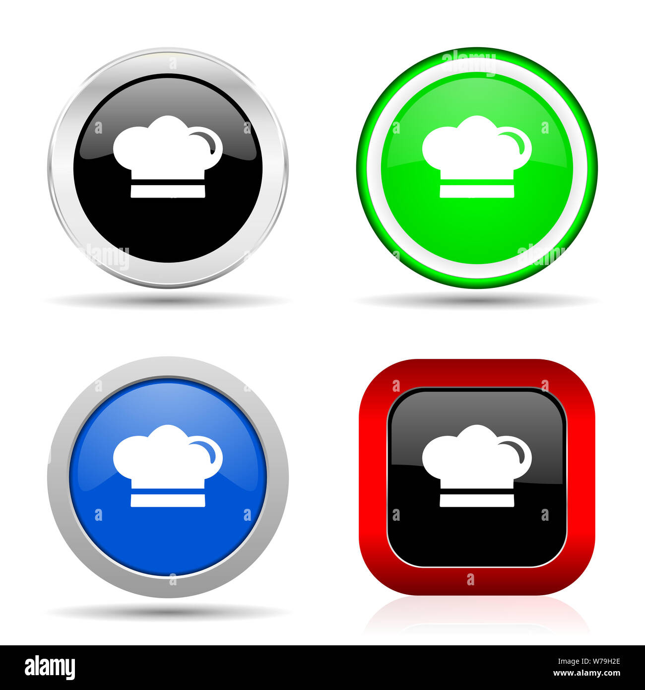 Cook red, blue, green and black web glossy icon set in 4 options Stock ...