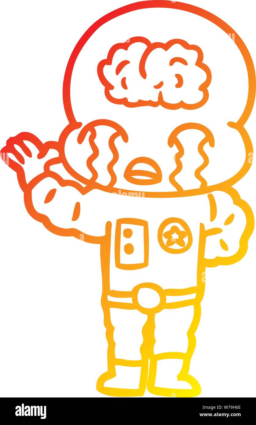 warm gradient line drawing of a cartoon big brain alien crying Stock ...