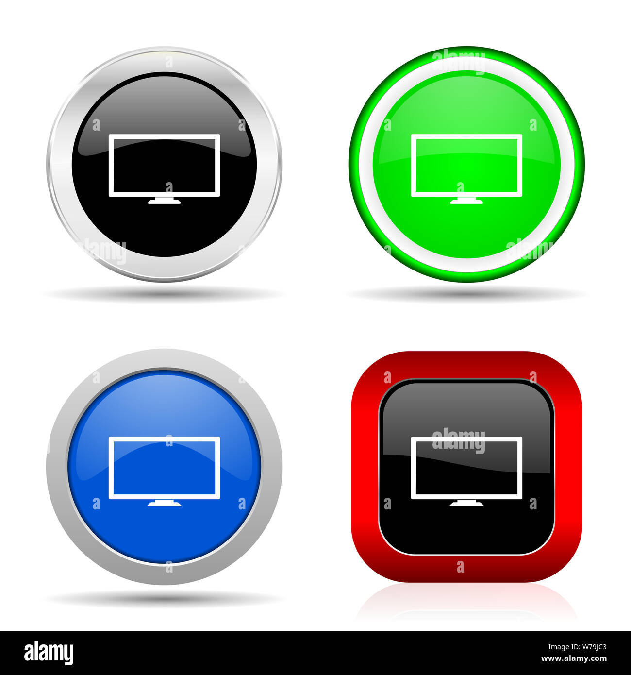 Screen, tv red, blue, green and black web glossy icon set in 4 options ...