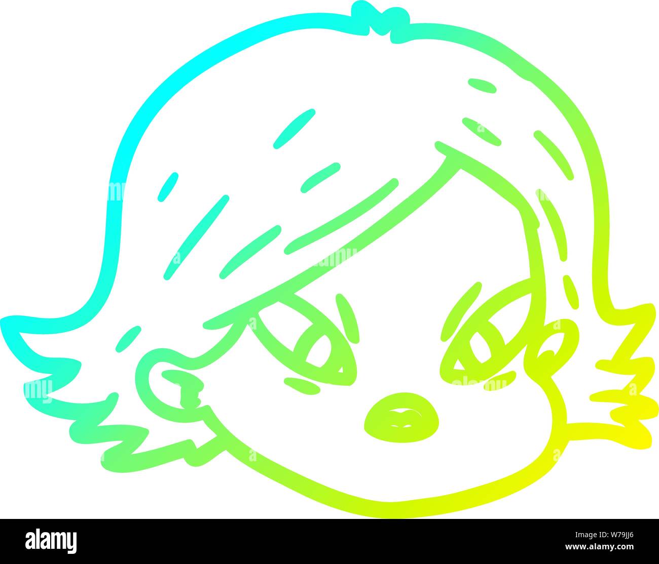 cold gradient line drawing of a cartoon female face Stock Vector Image ...