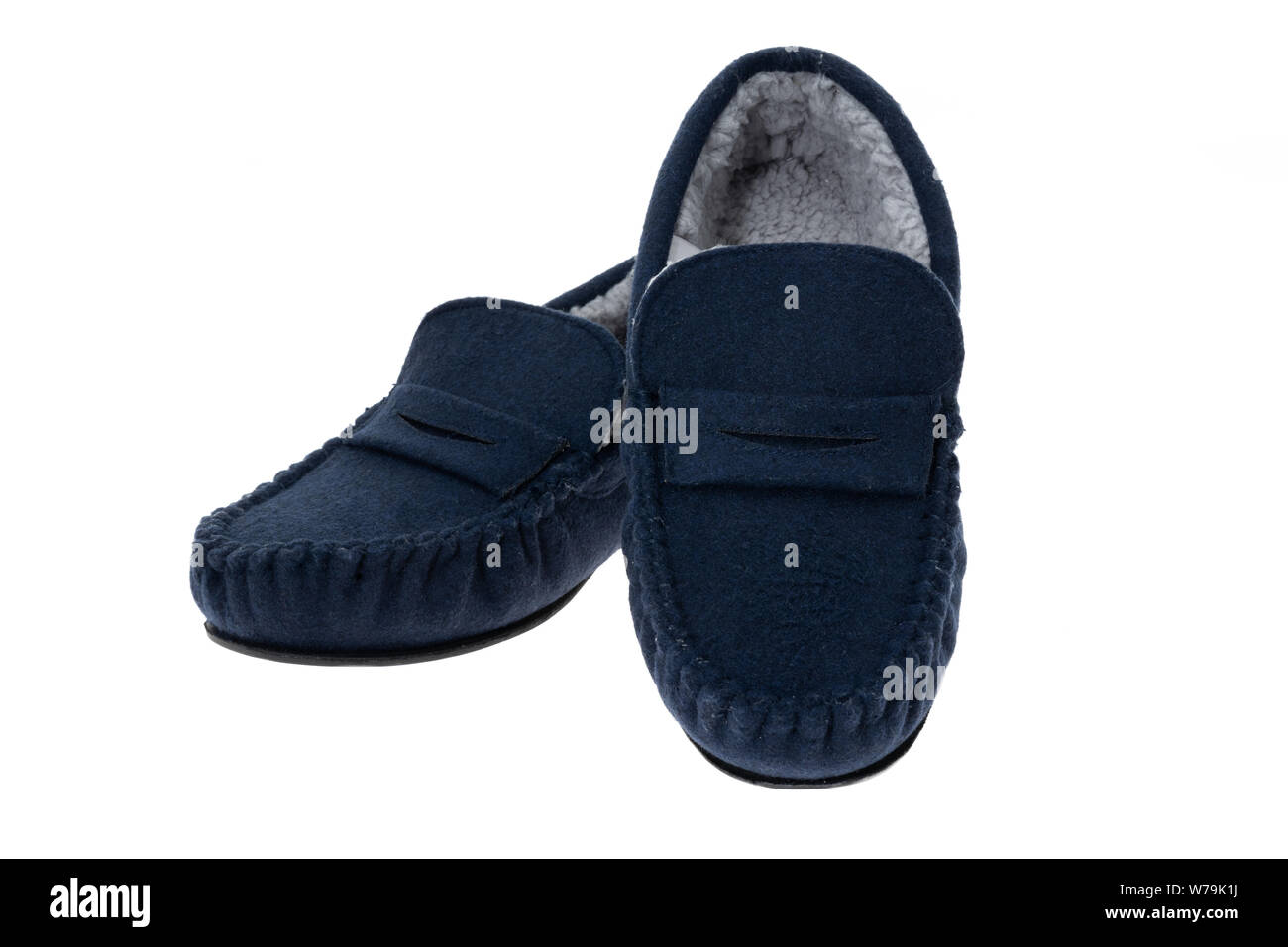 Mens blue slippers - white background Stock Photo - Alamy