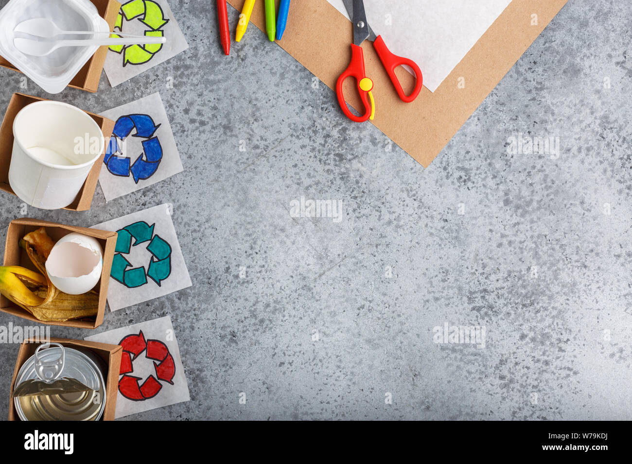 Recycling game for kids with containers for plastic paper compost and ...