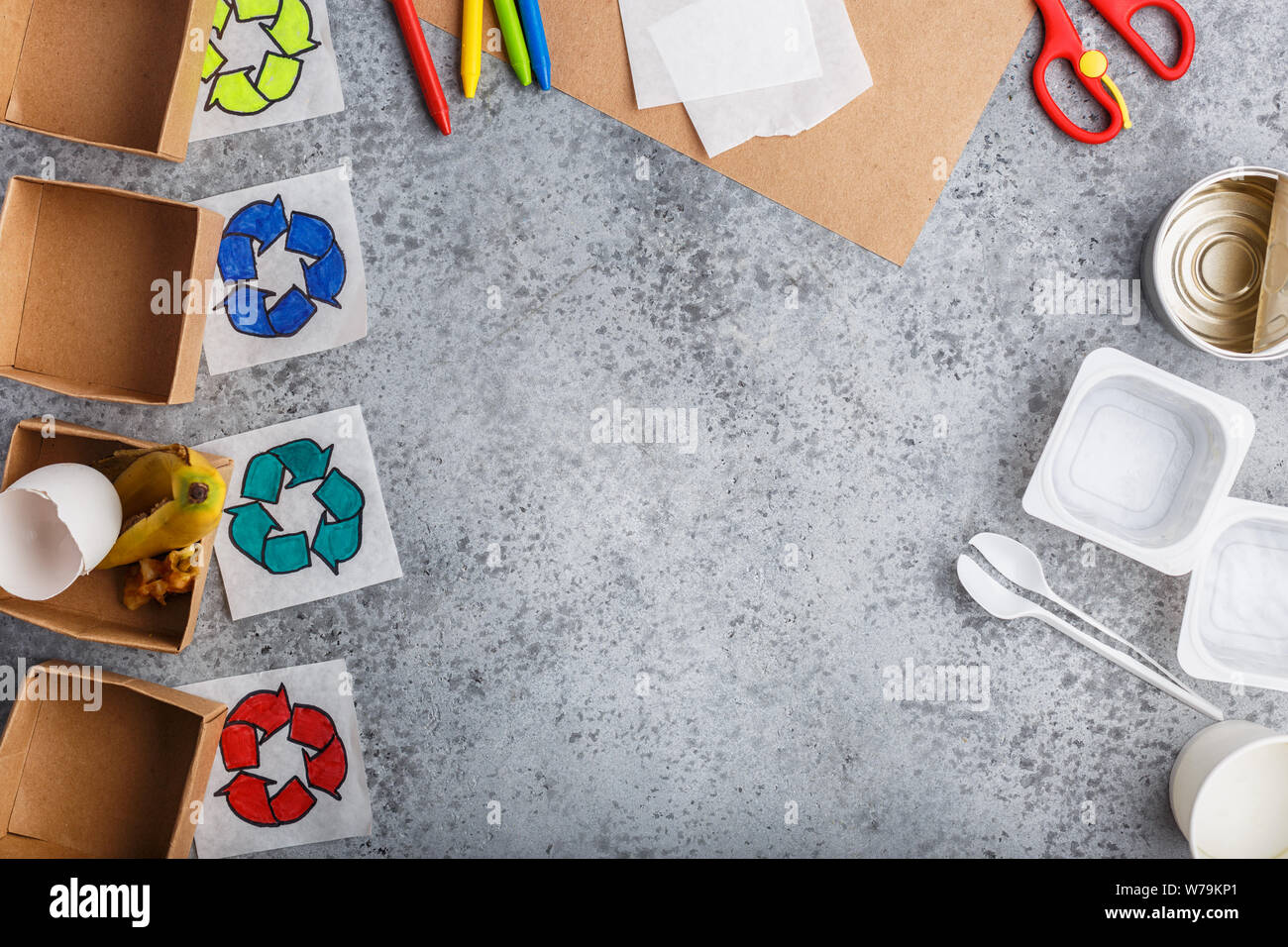 Recycling game for kids with containers for plastic paper compost and ...