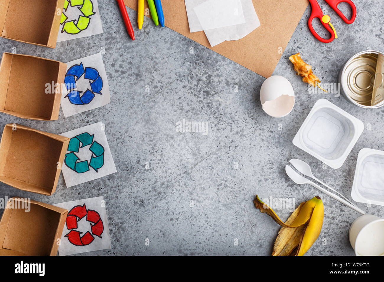 Recycling game for kids with containers for plastic paper compost and ...