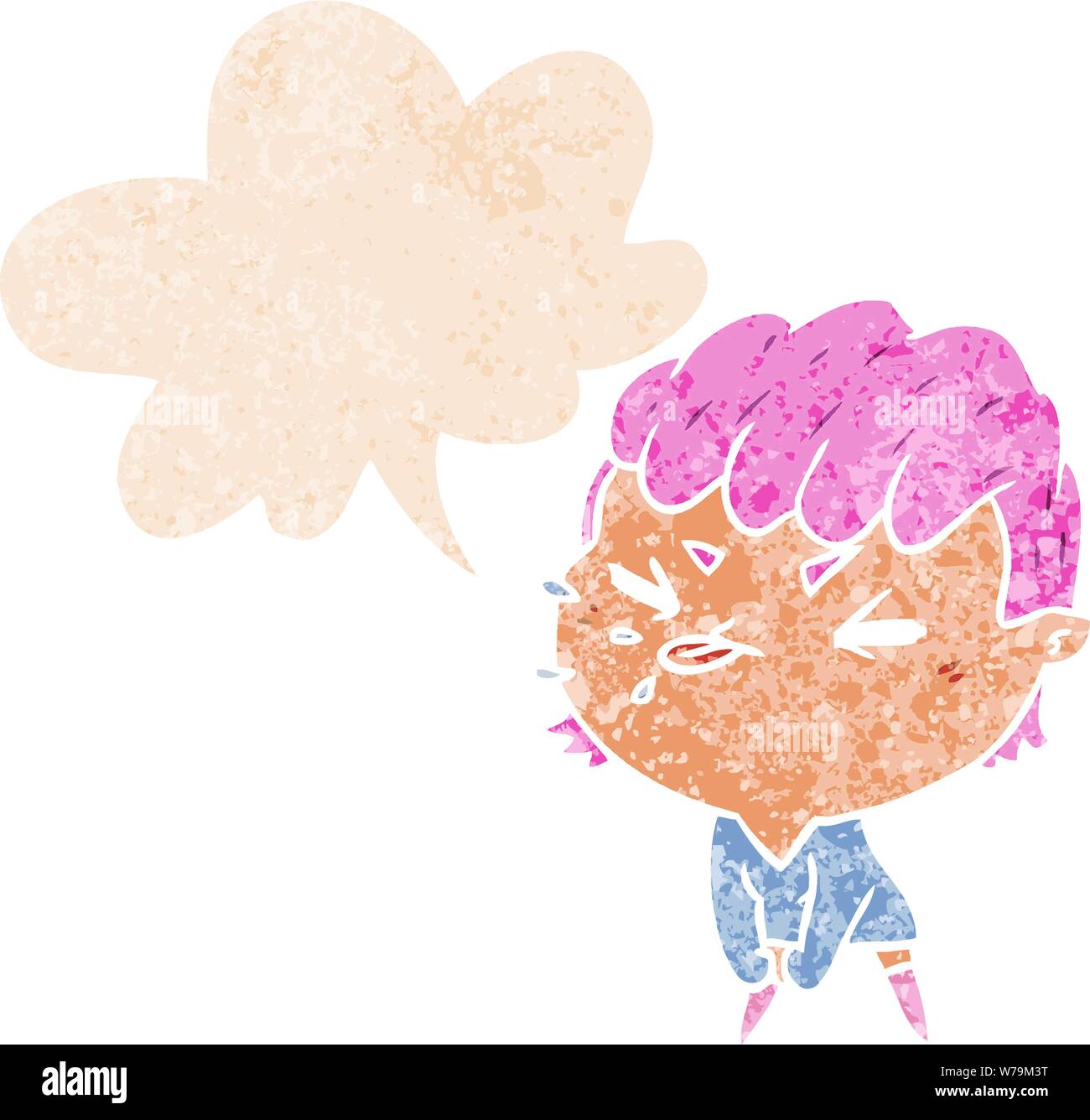 cartoon rude girl with speech bubble in grunge distressed retro ...