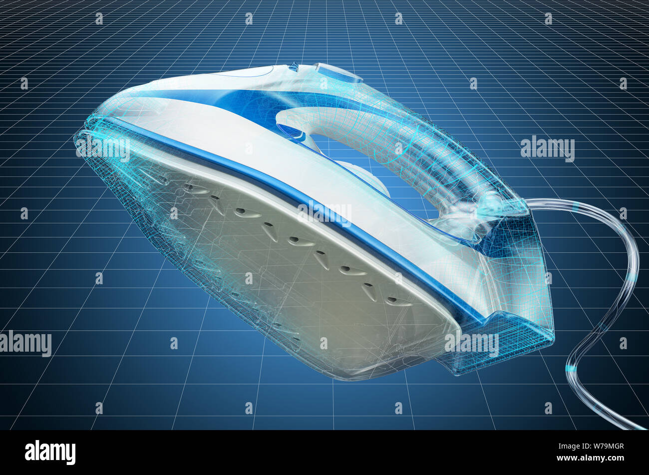 Visualization 3d cad model of electric steam iron, blueprint. 3D ...