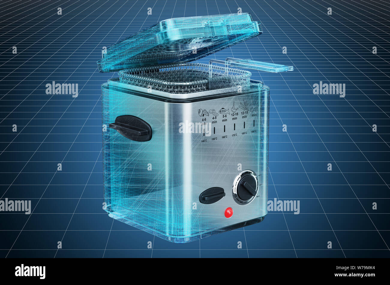 Visualization 3d cad model of deep fryer, blueprint. 3D rendering Stock ...