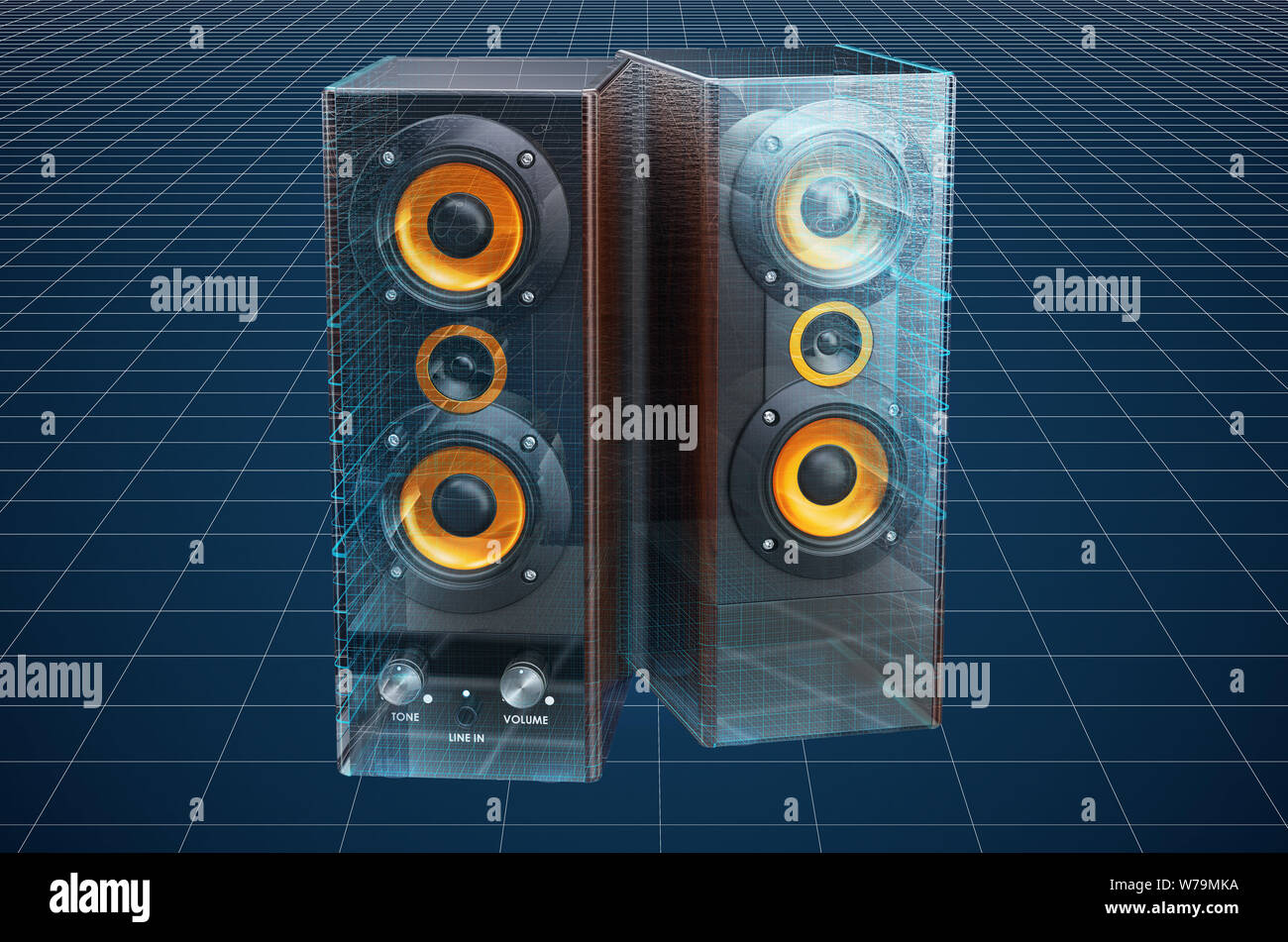 Visualization 3d cad model of speakers, blueprint. 3D rendering Stock Photo - Alamy
