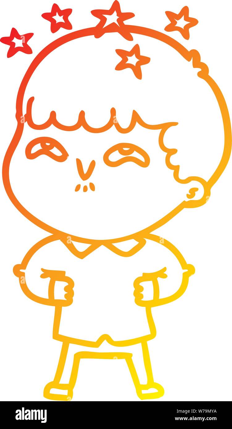 warm gradient line drawing of a cartoon amazed boy Stock Vector Image ...