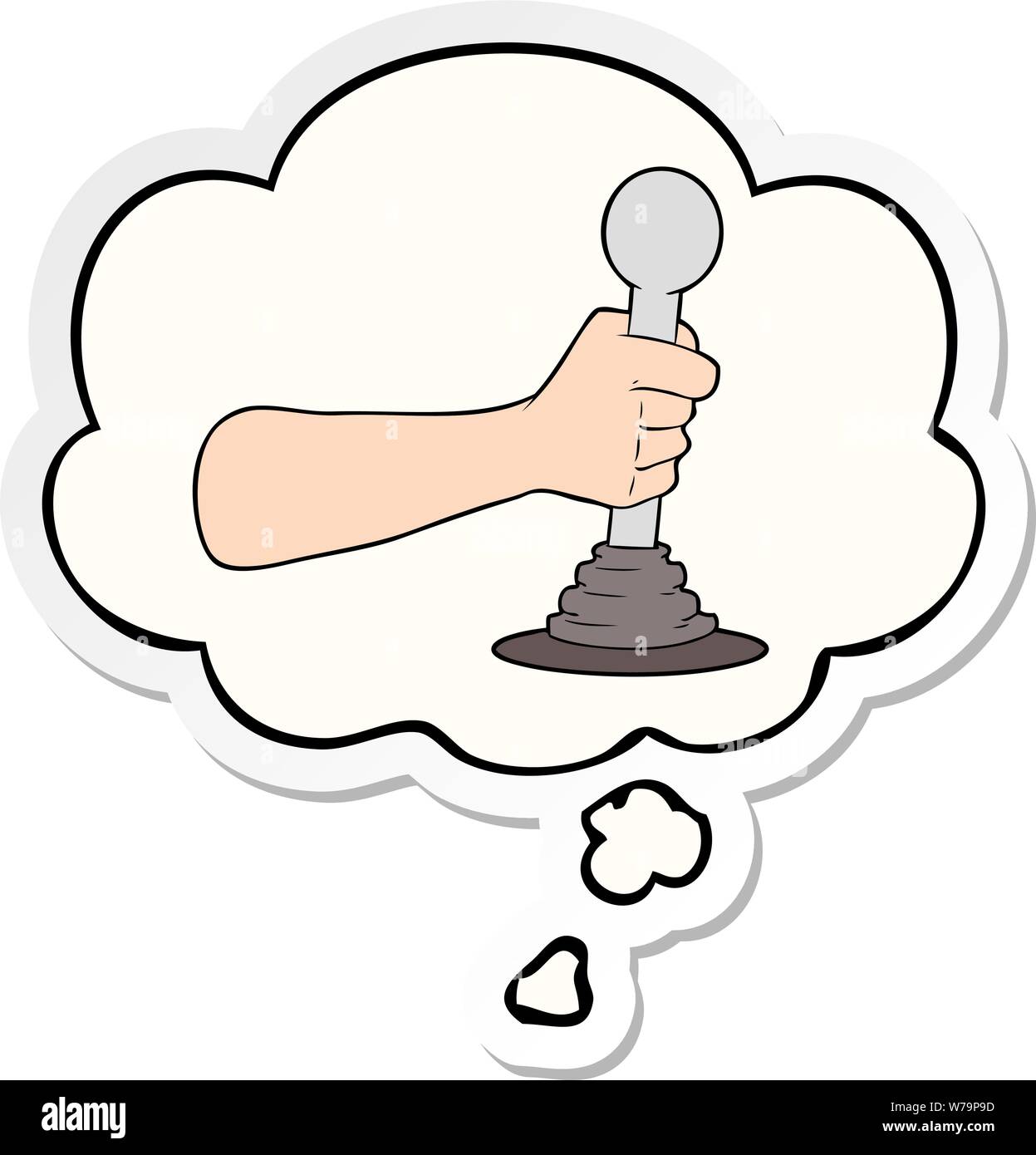 cartoon hand pulling lever with thought bubble as a printed sticker ...