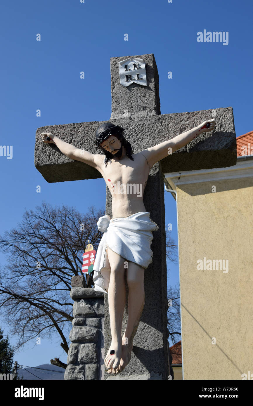 Statue of Jesus Christ on the cross, Virgin Mary Roman Catholic Church ...