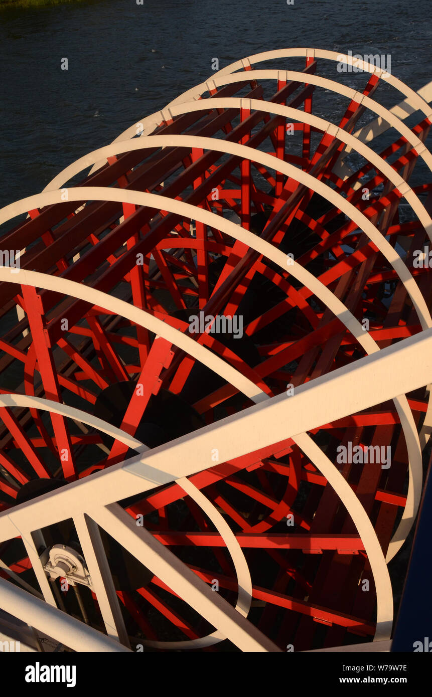 ROLLING RIVER: A closeup view of the paddle wheel of a riverboat cruise ...