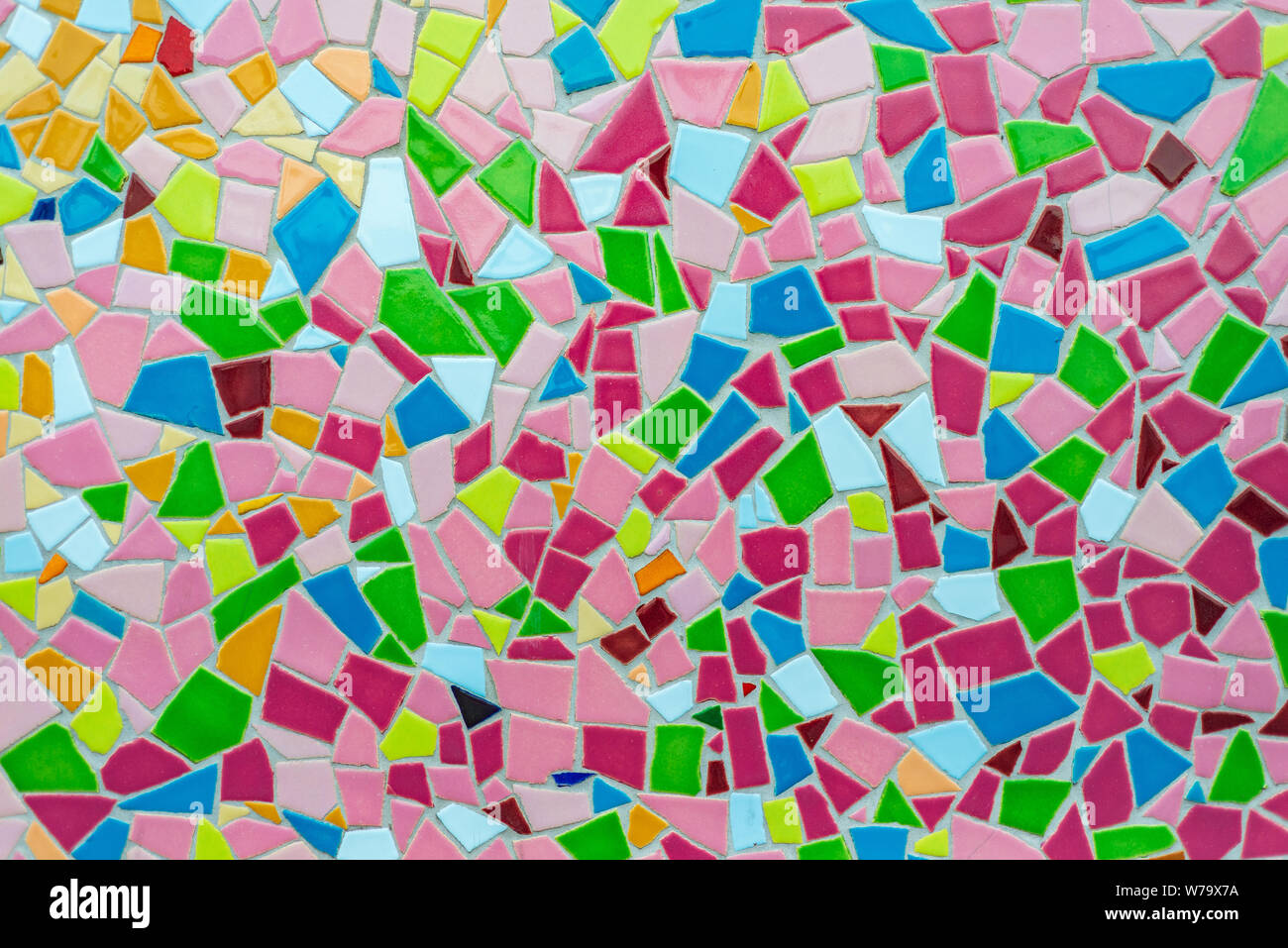 Colorful pastel vivid colour and various geometric shape and size of mosaic tile with random ...