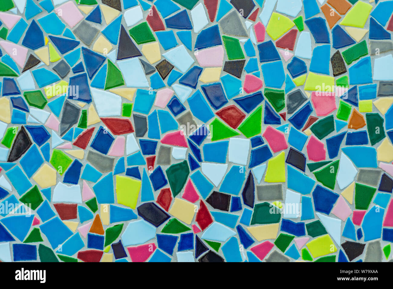 Colorful pastel vivid colour and various geometric shape and size of mosaic tile with random ...