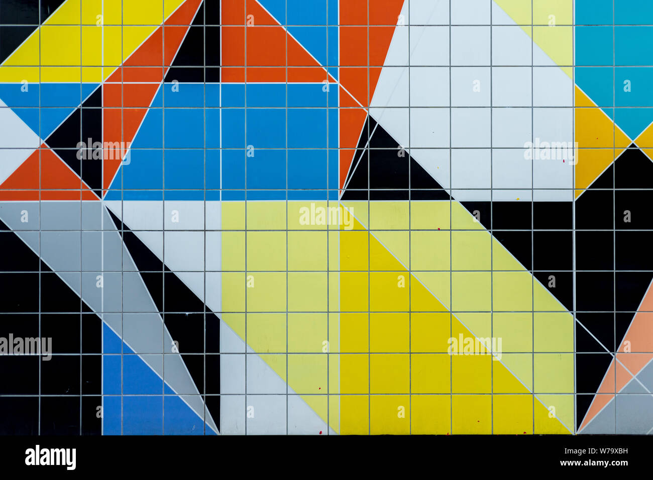 Grid square ceramic tile wall with colourful geometric shape and form ...