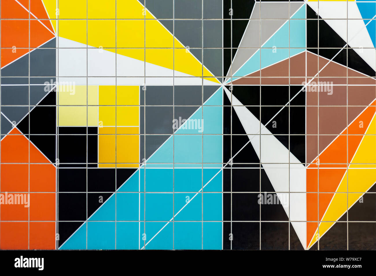Grid square ceramic tile wall with colourful geometric shape and form ...