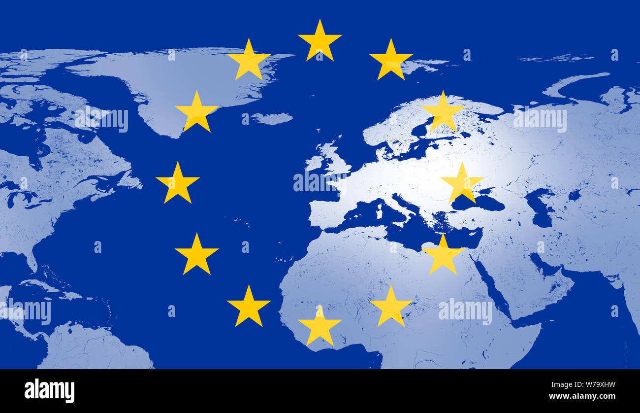 world map with highlighted Europe on map and 12 stars of the flag of ...