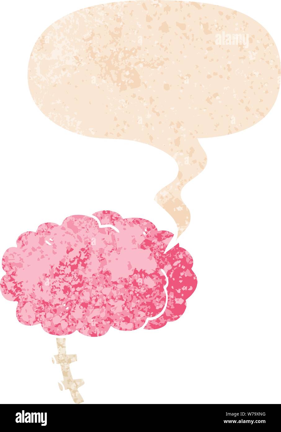 cartoon brain with speech bubble in grunge distressed retro textured ...