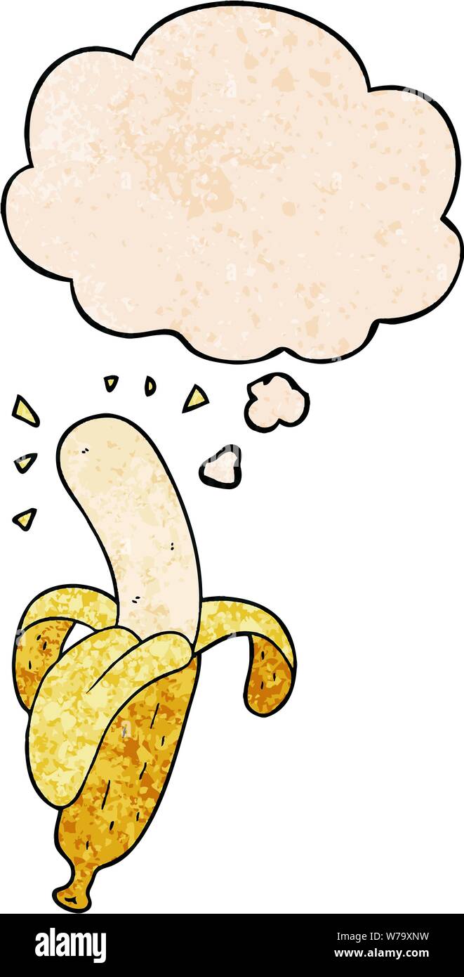 cartoon banana with thought bubble in grunge texture style Stock Vector ...