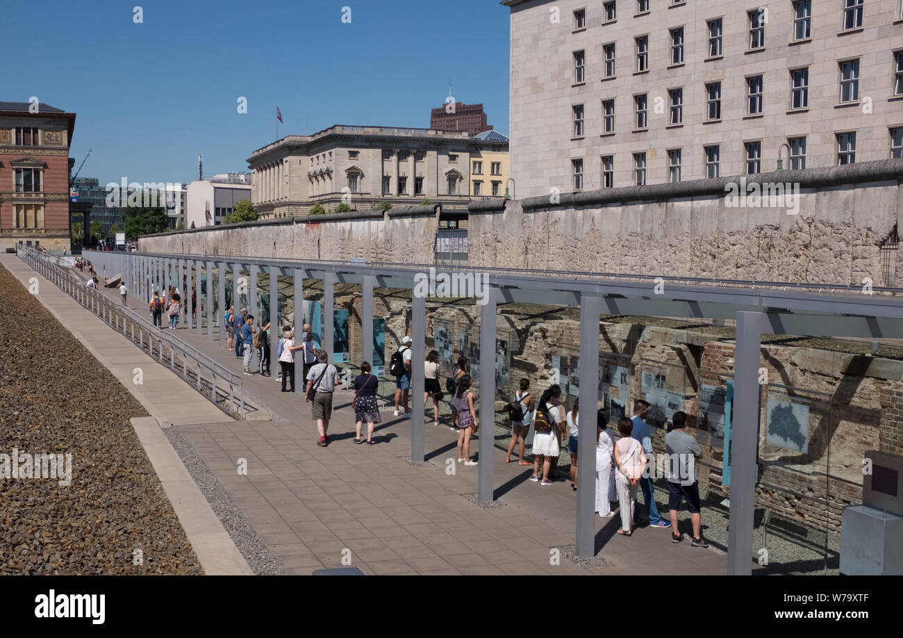 Section of the Berlin Wall and adjacent exhibition of the Gestapo, SS ...