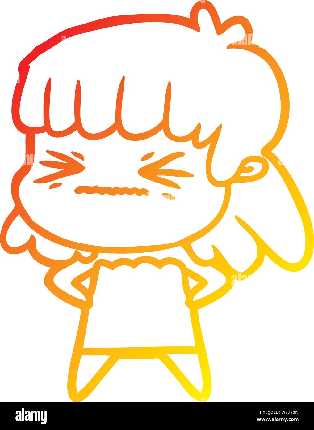 warm gradient line drawing of a cartoon angry girl Stock Vector Image ...
