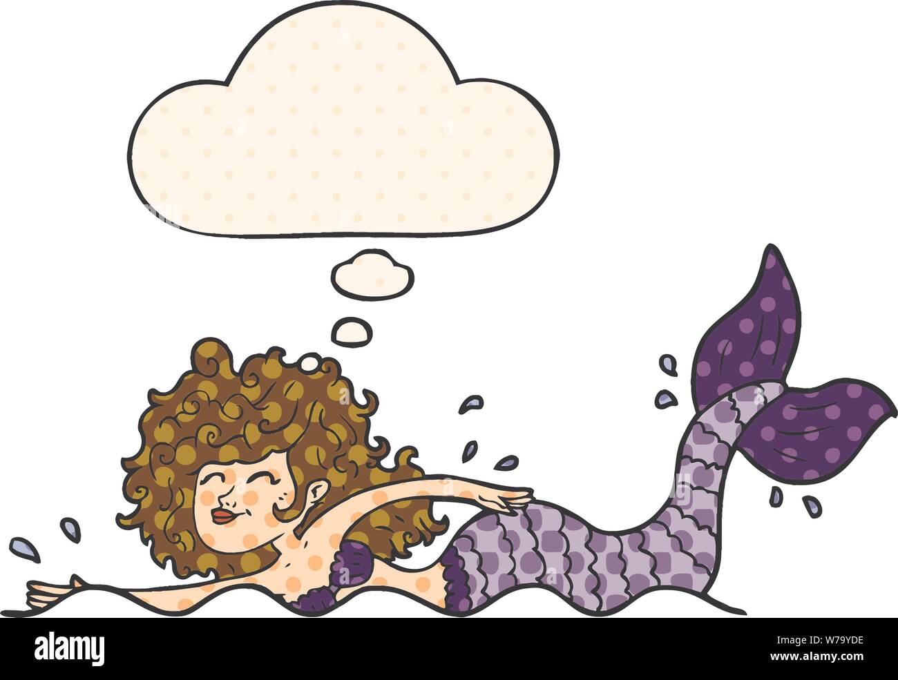 cartoon mermaid with thought bubble in comic book style Stock Vector ...