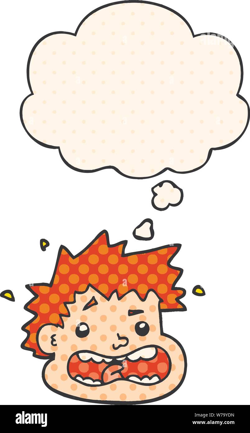 cartoon frightened face with thought bubble in comic book style Stock ...