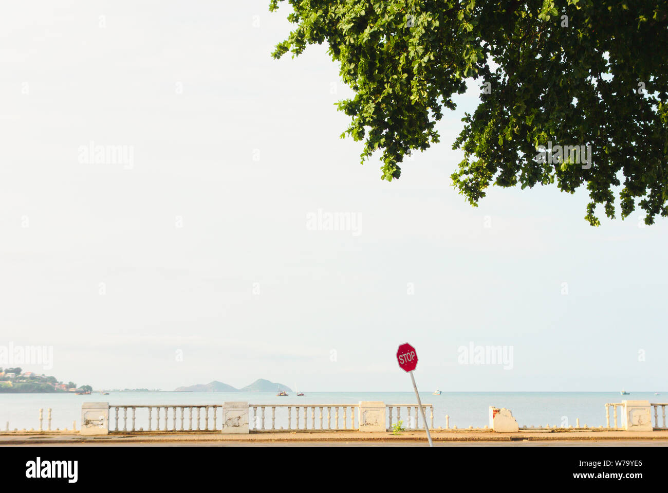 The seafront avenue that runs along the city of São tomé, viewing the ...
