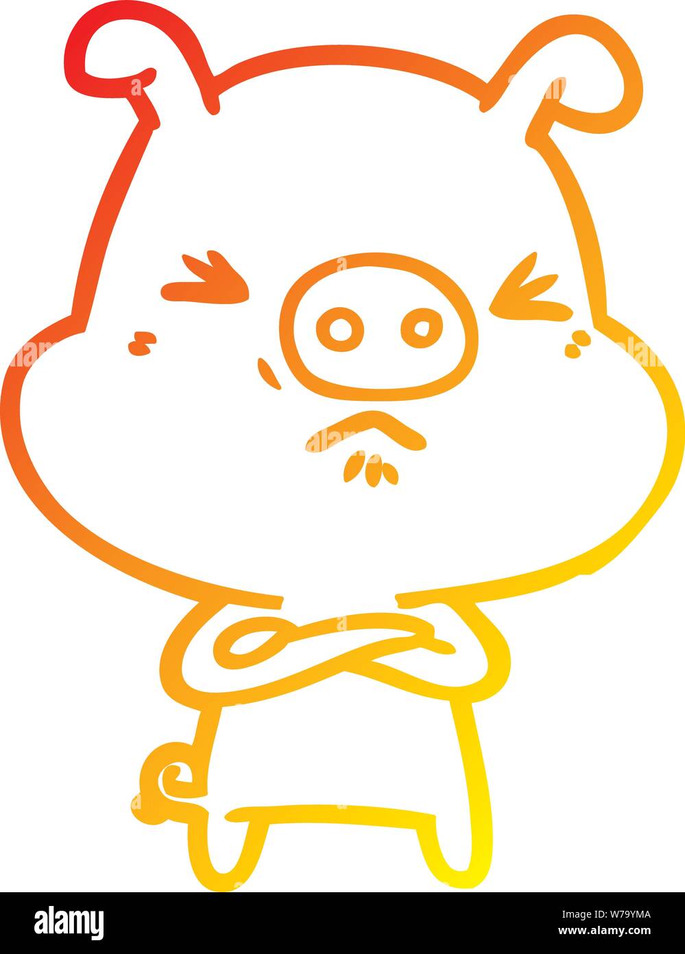 warm gradient line drawing of a cartoon grumpy pig Stock Vector Image ...