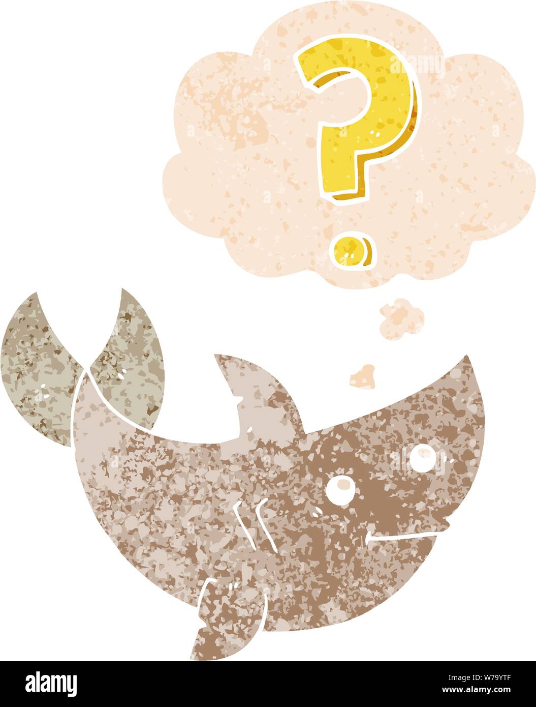 cartoon shark asking question with thought bubble in grunge distressed ...