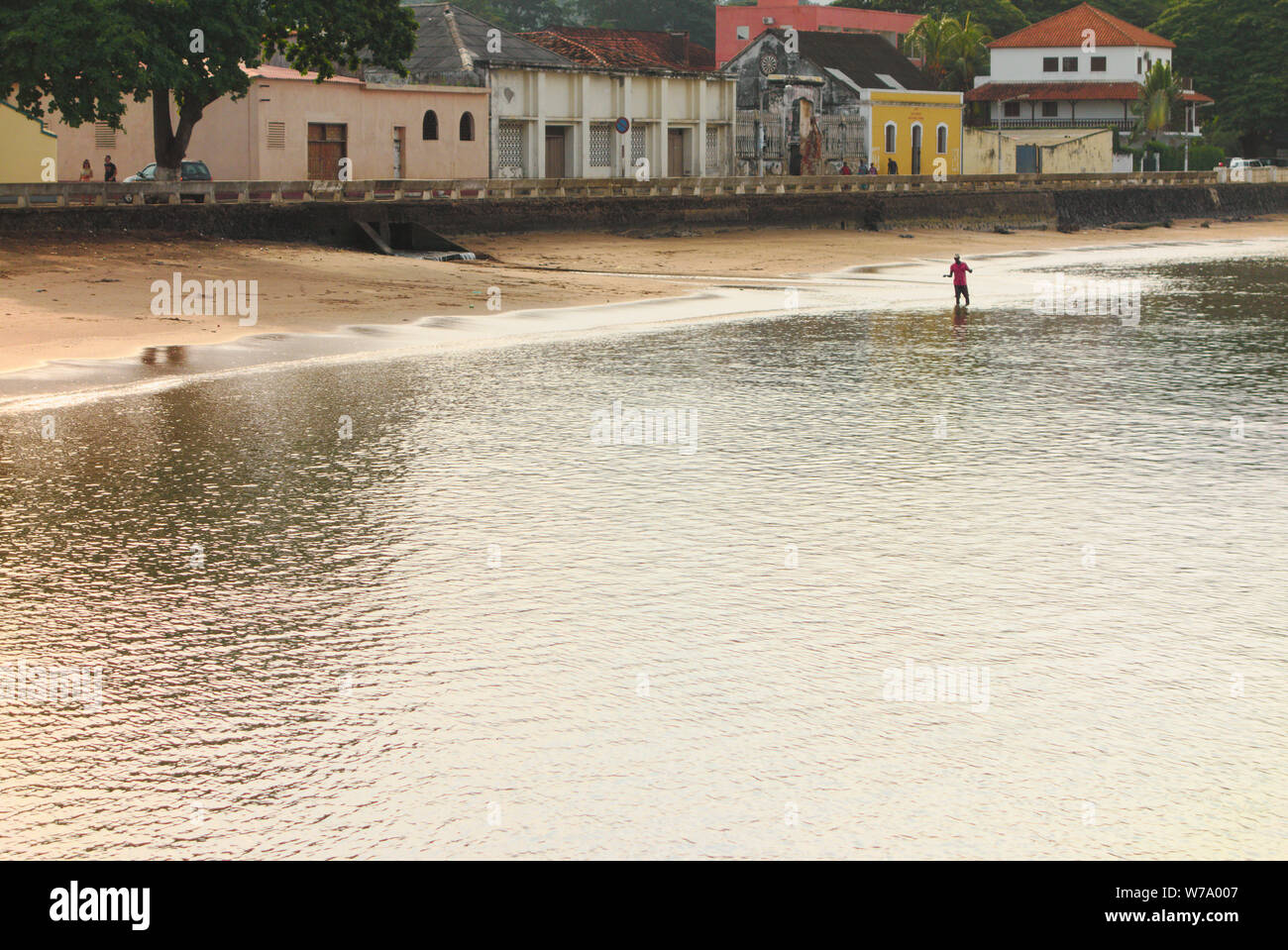 The seafront avenue that runs along the city of São tomé, viewing the ...