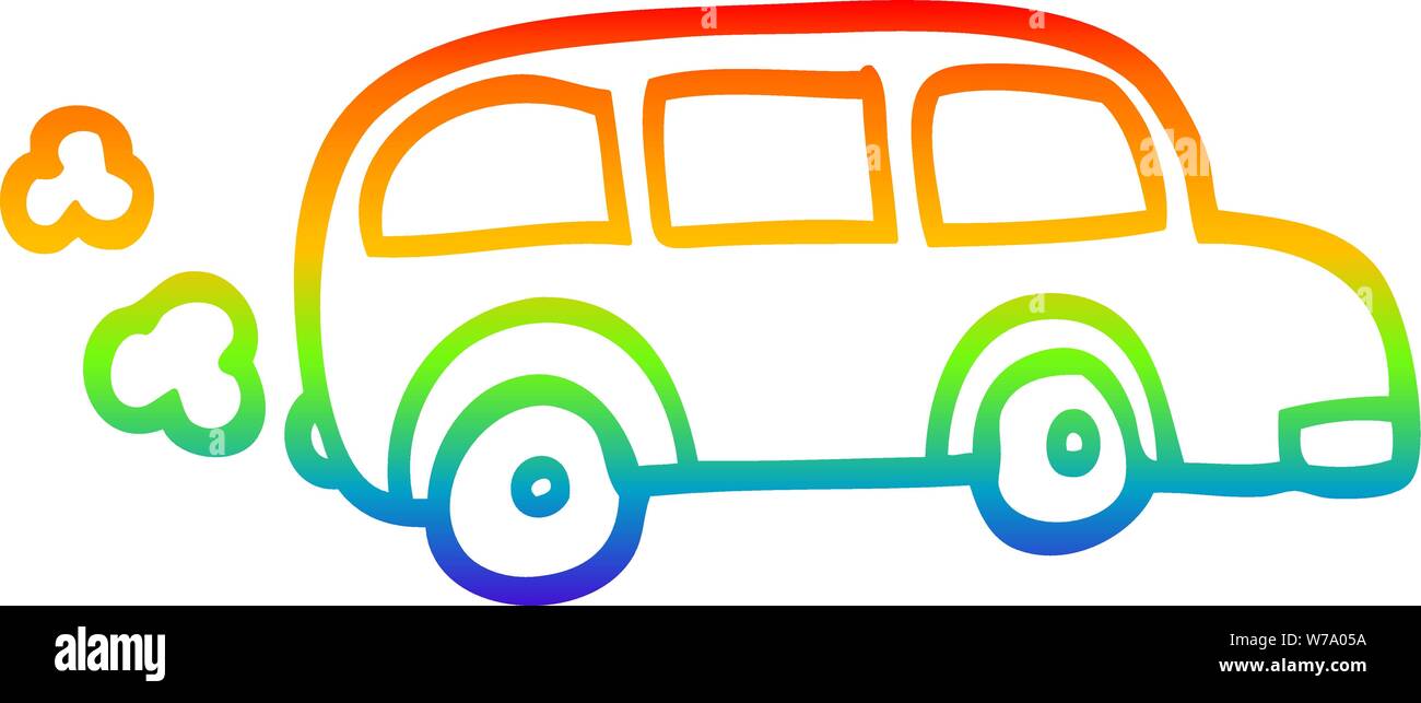 rainbow gradient line drawing of a child's drawing of a bus Stock ...