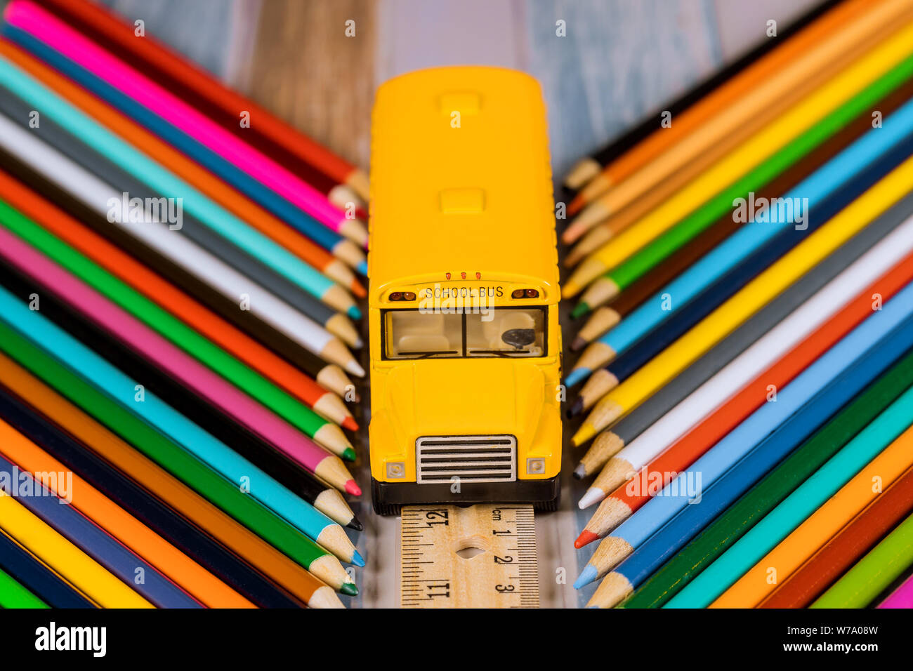Model to yellow schoolbus hi-res stock photography and images - Alamy