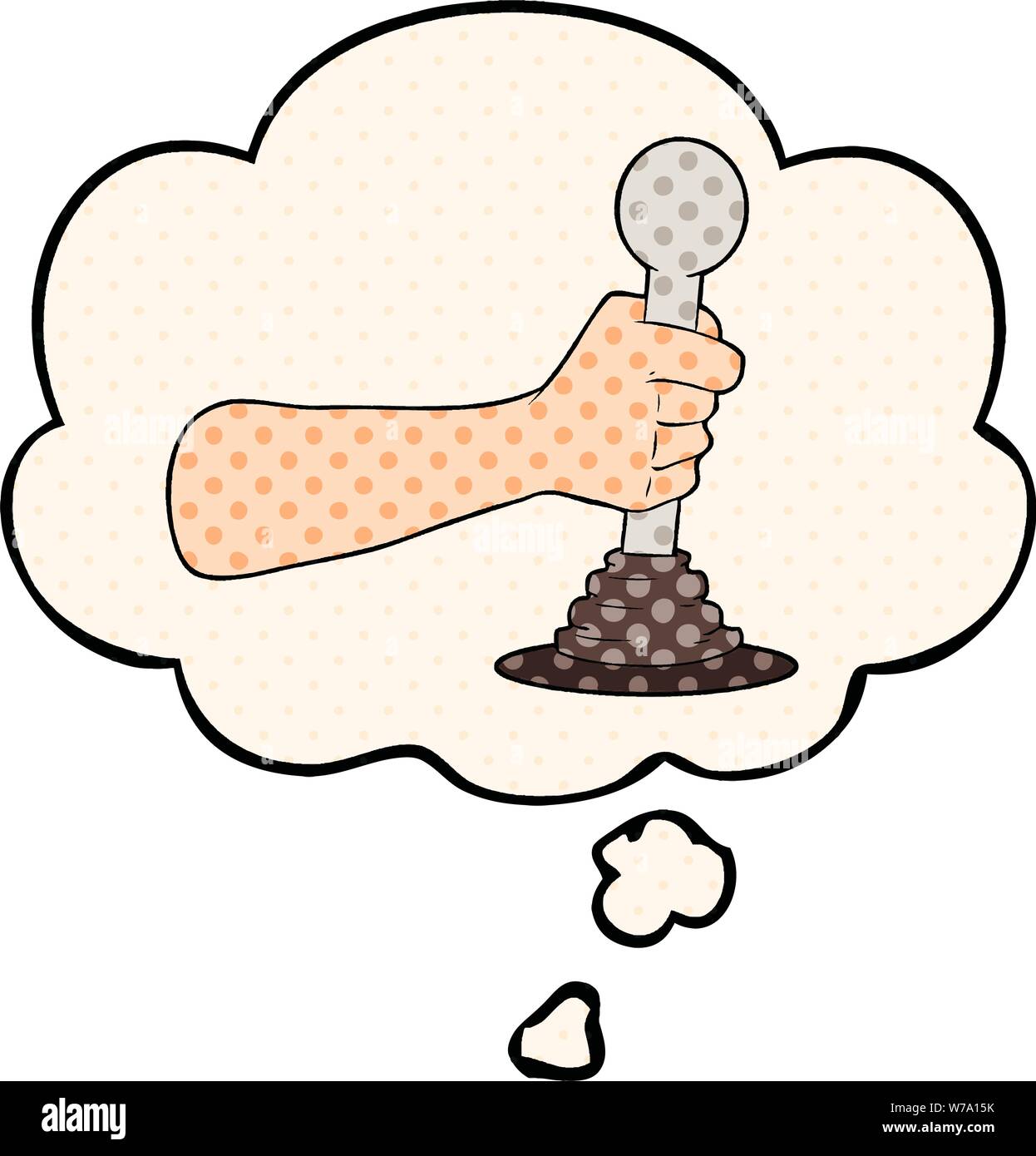 cartoon hand pulling lever with thought bubble in comic book style ...