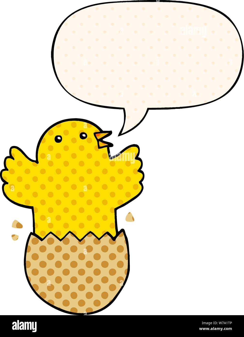 cartoon hatching bird with speech bubble in comic book style Stock ...