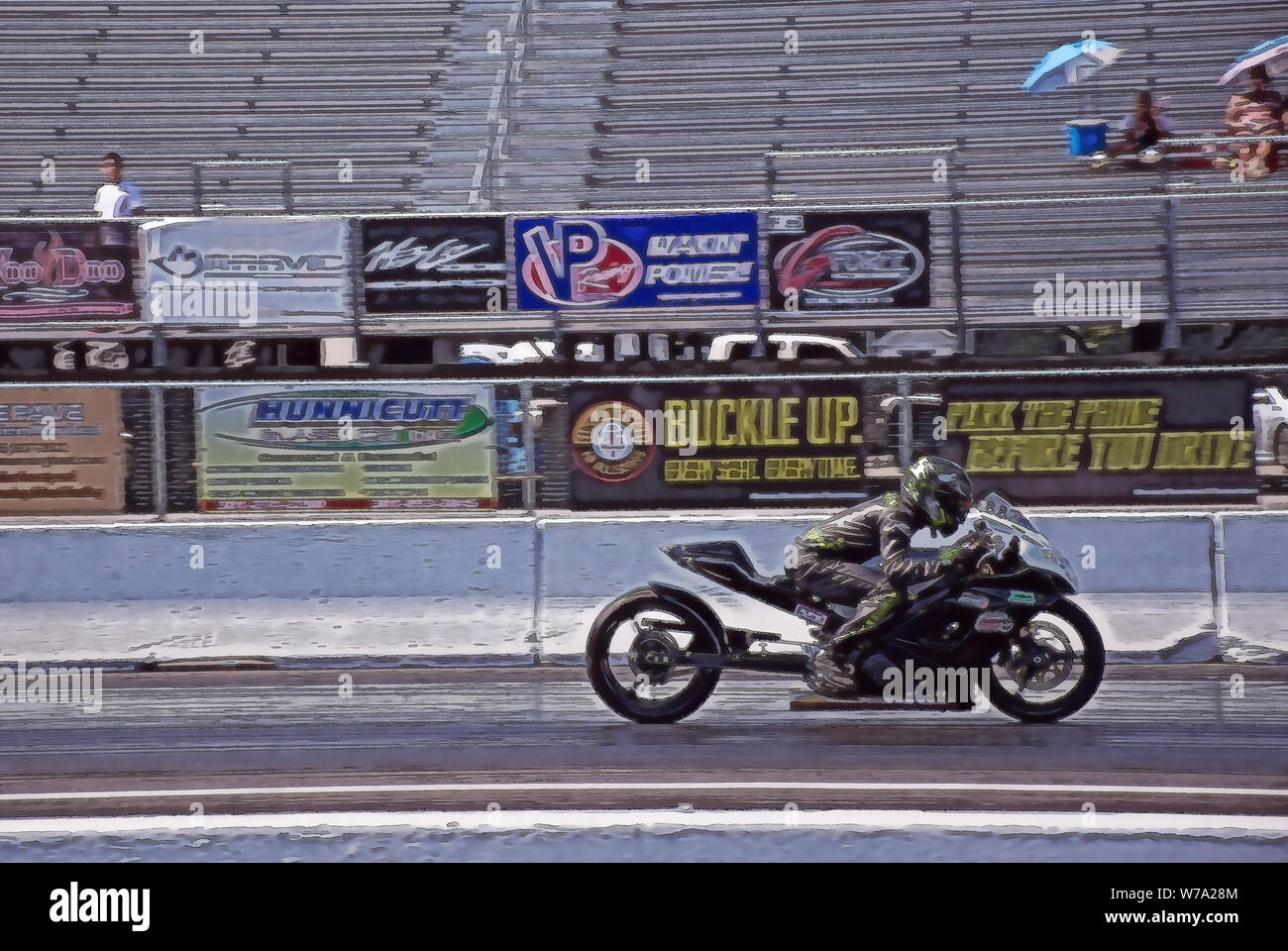 illustration of motorcycle in drag race at Maryland National Raceway ...