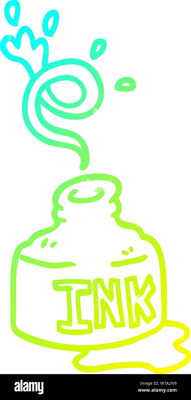 cold gradient line drawing of a cartoon spilled ink bottle Stock Vector ...