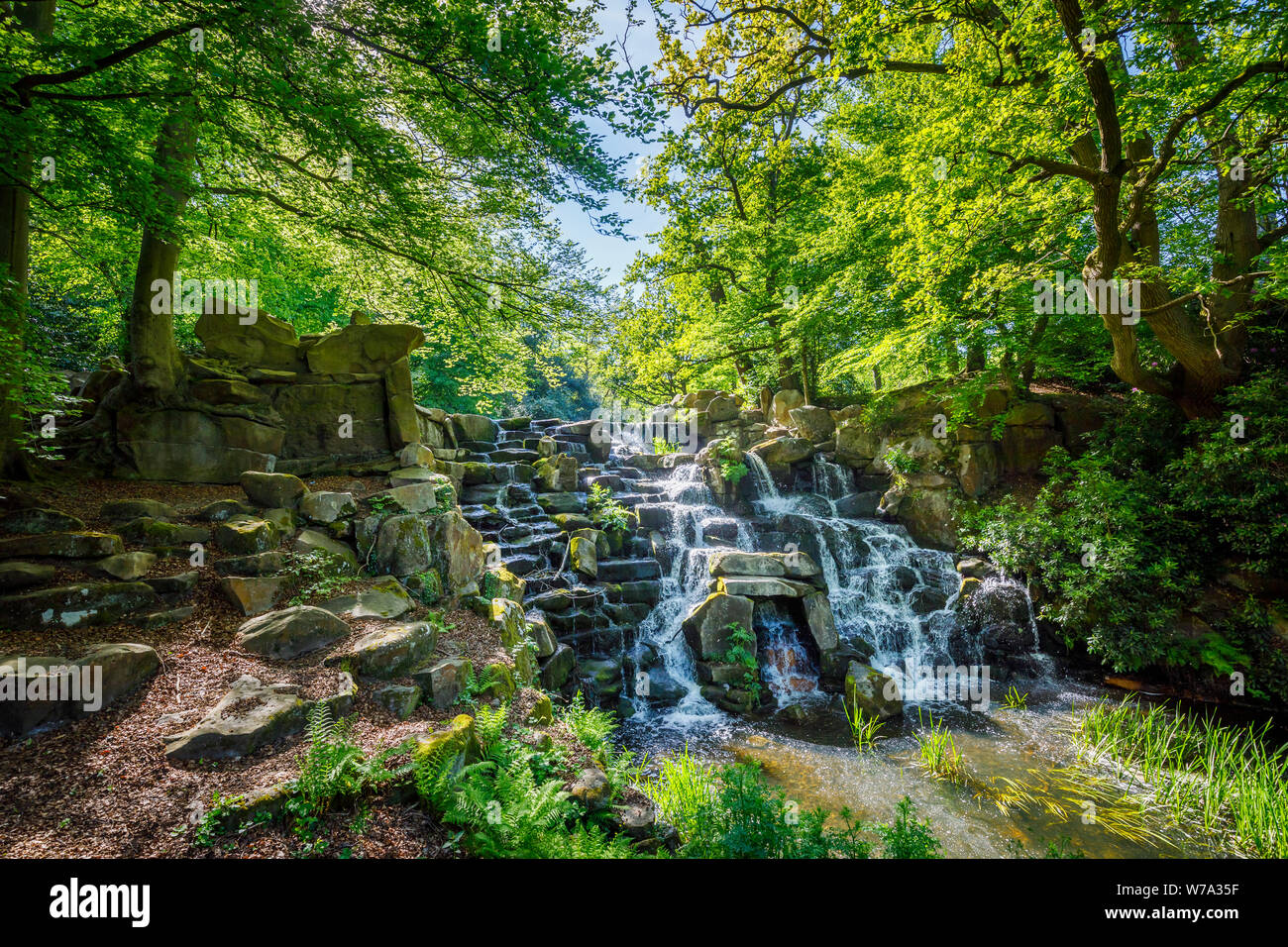 The artificial waterfall cascade at Virginia Water Lake, Windsor Great ...