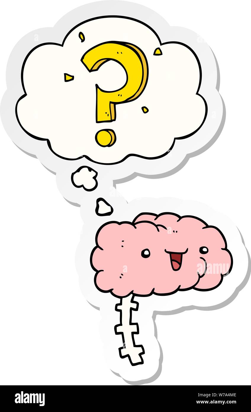 cartoon curious brain with thought bubble as a printed sticker Stock ...