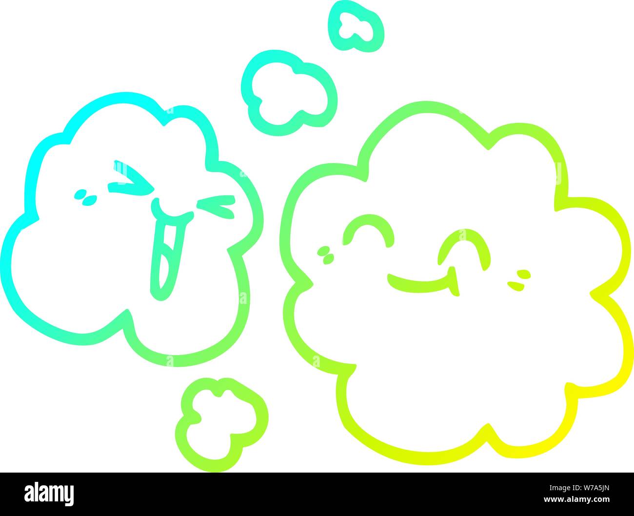 cold gradient line drawing of a cartoon white happy clouds Stock Vector ...