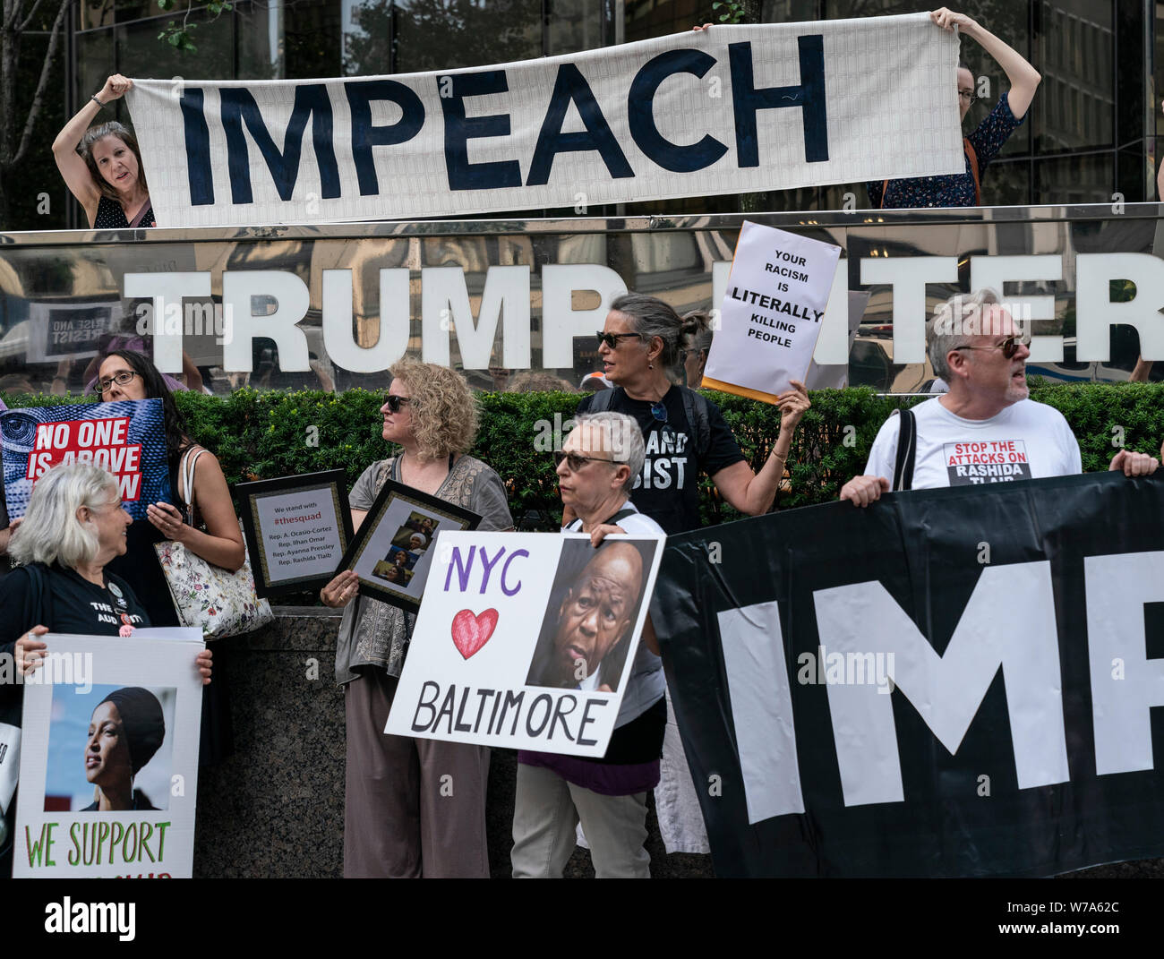 New York, NY - August 5, 2019: Members of Rise and Resist action group ...