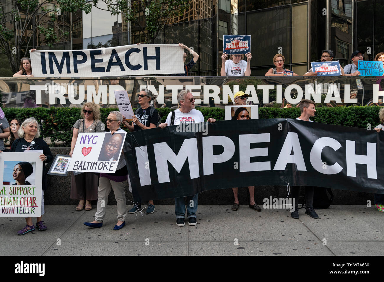 New York, NY - August 5, 2019: Members of Rise and Resist action group ...