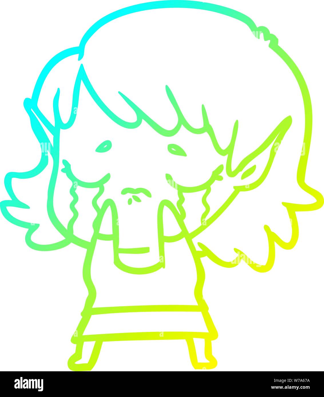 cold gradient line drawing of a cartoon crying elf girl Stock Vector ...