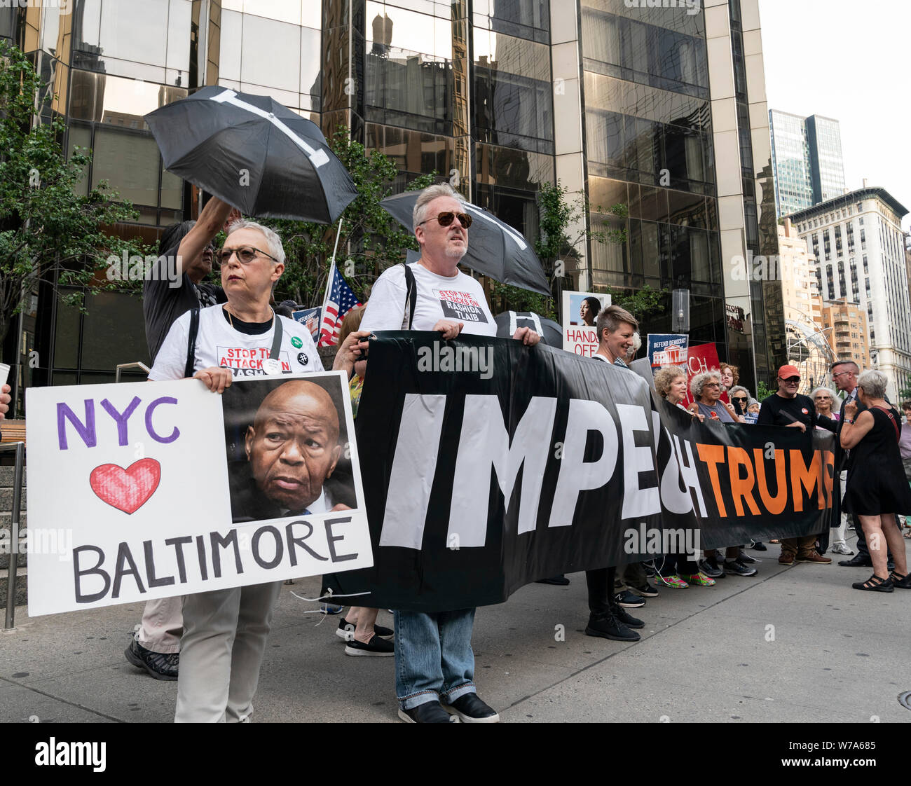 New York, NY - August 5, 2019: Members of Rise and Resist action group ...