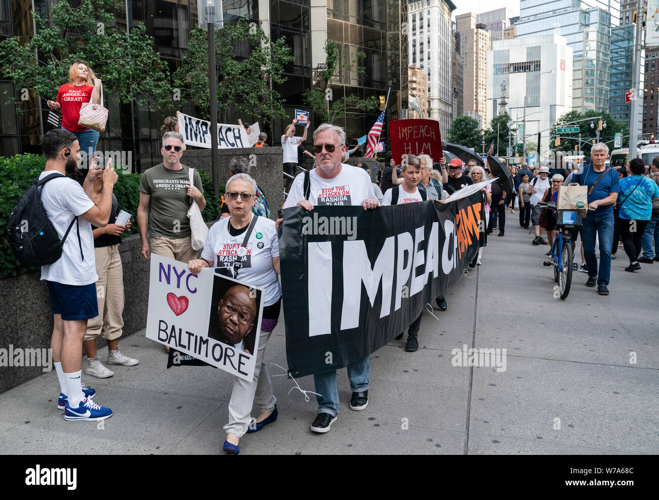 New York, NY - August 5, 2019: Members of Rise and Resist action group ...